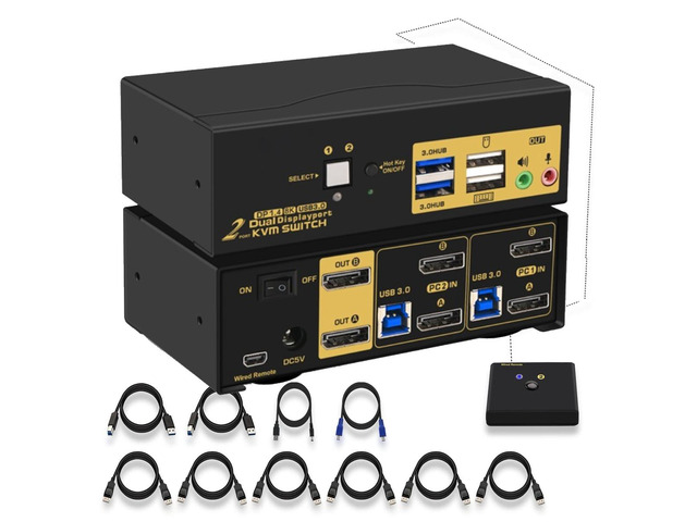 IHDAPP 2 Port USB 3.0 Triple Monitor Displayport KVM Switch, DP 1.4 ...