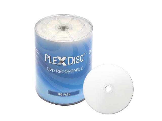 PlexDisc DVD-R 4.7GB 16x White Inkjet Hub Printable Recordable Media Disc - 100 Disc shrink wrap ...