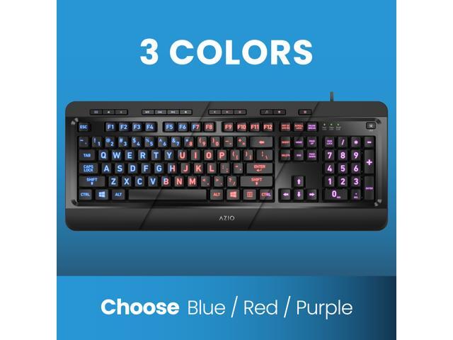 Azio Vision Backlit Wired Large Print Keyboard – 4X Larger Comfortable ...