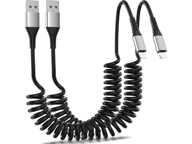 Coiled Lightning Cable for Car 2Pack Retractable iPhone Charger Cable ...