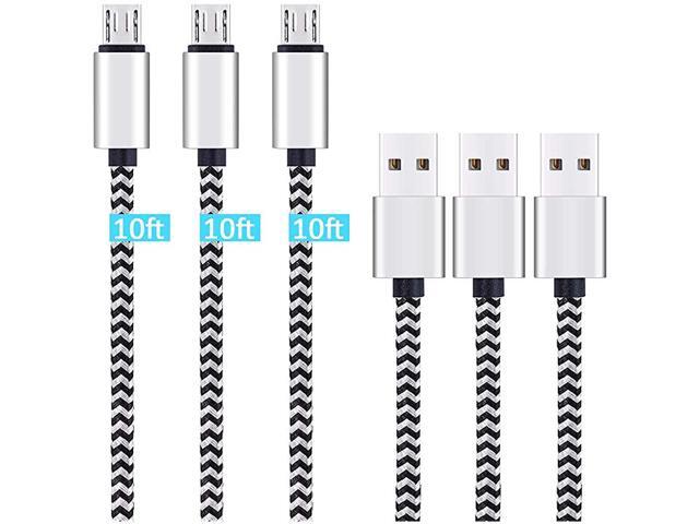Micro USB Cable 10ft 3Pack by High Speed 20 USB A Male to Micro USB ...