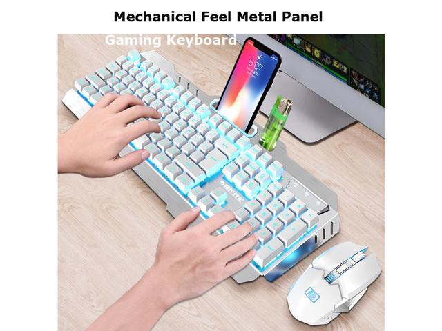 Wireless Gaming Keyboard and Mouse, Blue LED Backlit Rechargeable Metal ...