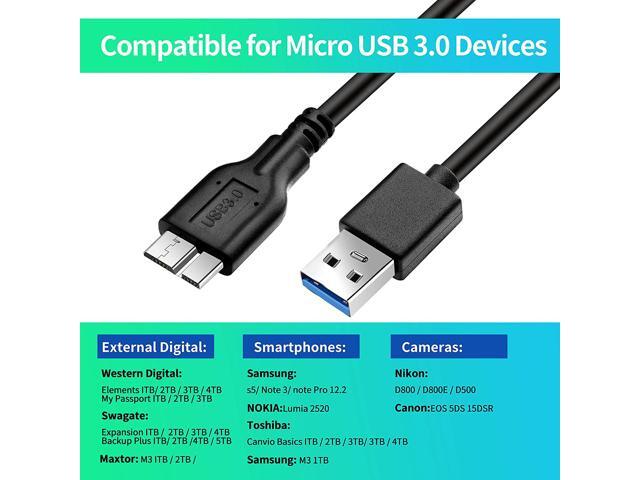 Micro USB 3.0 Cable,USB A to Micro B Cord External Hard Drive Cable for ...