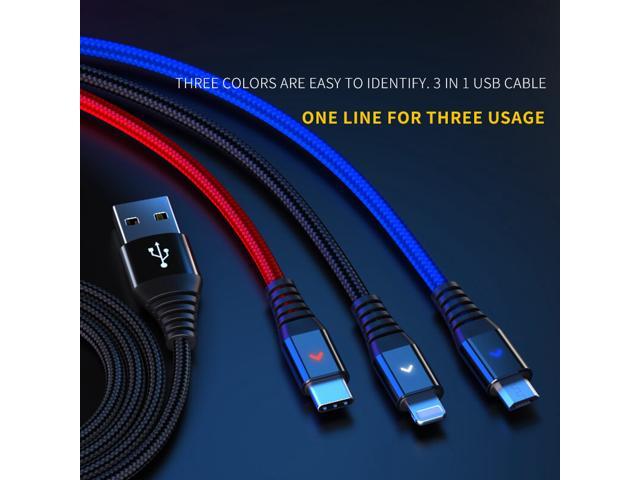 Multi Charger Cable, Nylon Braided Universal 3 in 1 Multiple Ports ...