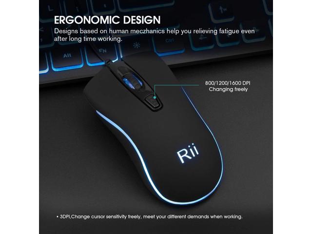 Rii RM105 Wired Mouse,Colorful RGB Backlit,3 Adjustable DPI Levels ...