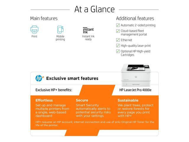 HP LaserJet Pro 4000 4001ne Wired Laser Printer Monochrome 2Z599EBGJ ...
