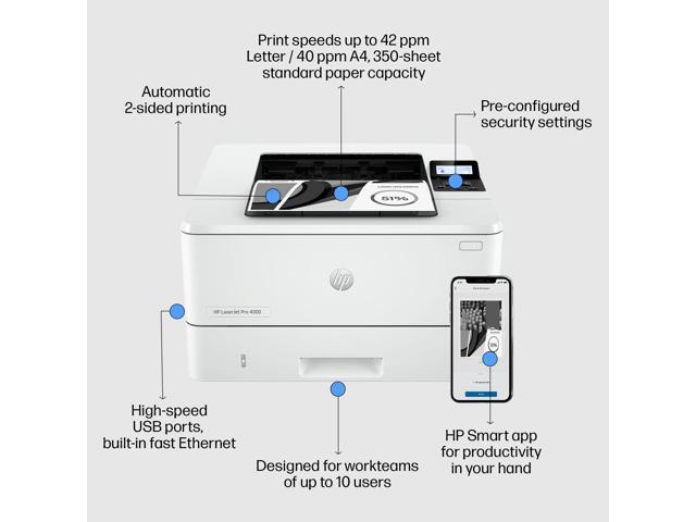 HP LaserJet Pro 4001dn Laser Printer, Black And White Mobile Print Up ...