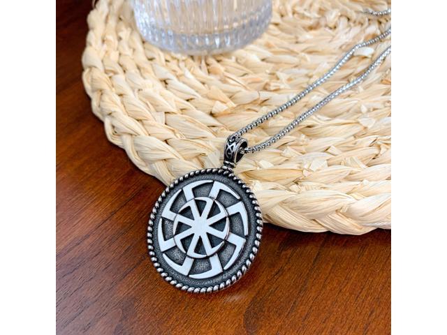 Amulet Slavic Solar Symbol Necklace Men Stainless Steel Pagan Sun Wheel ...