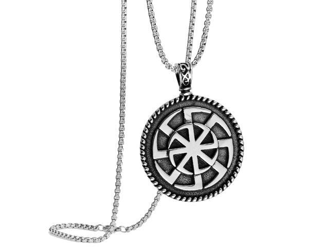 Amulet Slavic Solar Symbol Necklace Men Stainless Steel Pagan Sun Wheel ...