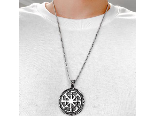 Amulet Slavic Solar Symbol Necklace Men Stainless Steel Pagan Sun Wheel ...