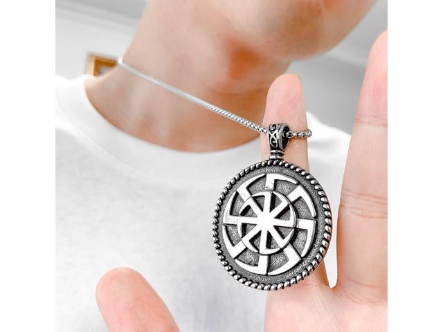 Amulet Slavic Solar Symbol Necklace Men Stainless Steel Pagan Sun Wheel ...