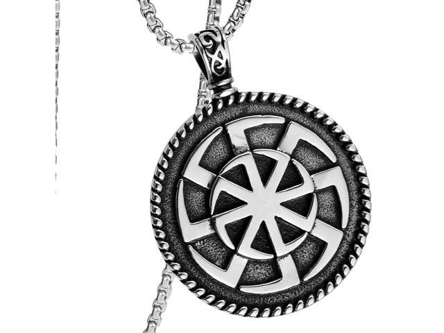 Amulet Slavic Solar Symbol Necklace Men Stainless Steel Pagan Sun Wheel ...