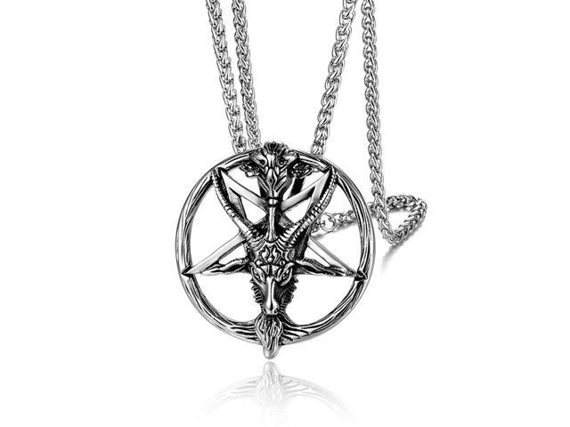 Men Women Stainless Steel Baphomet Satanic Rams Goat Necklace Inverted ...