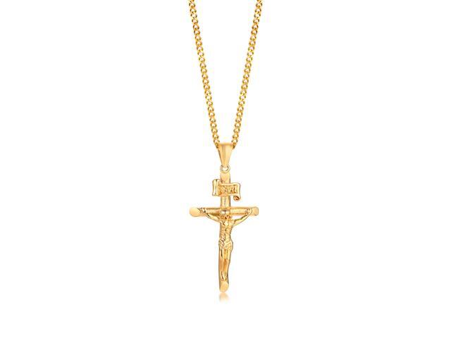 Men Women Gold Plated Stainless Steel Christ Jesus on INRI Cross ...