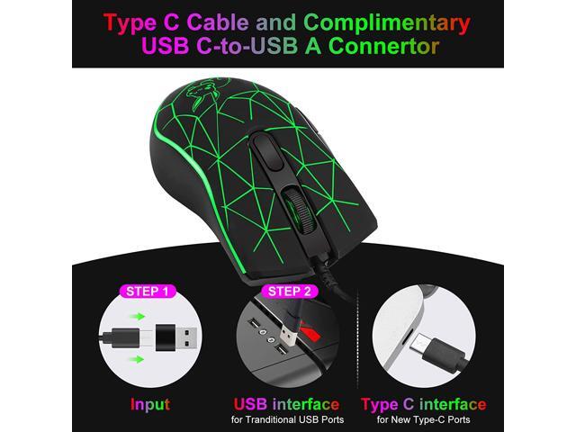 Wired USB C Gaming Mice with USB Adapter, Wired Gaming Mouse with 4 ...