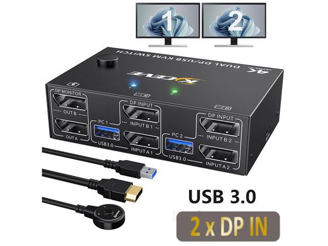 Dual Monitor DisplayPort 1.4 KVM Switch 8K@30Hz 4K@144Hz 2 in 2 Out ...