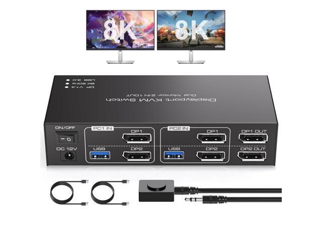 AUTYUE Dual Monitor Displayport KVM Switch 2 Monitors 2 Computers 8K ...