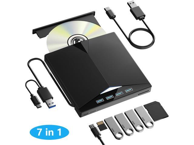 AUTYUE External CD/DVD Drive for Laptop, Portable 7 in 1 USB 3.0 CD ROM ...