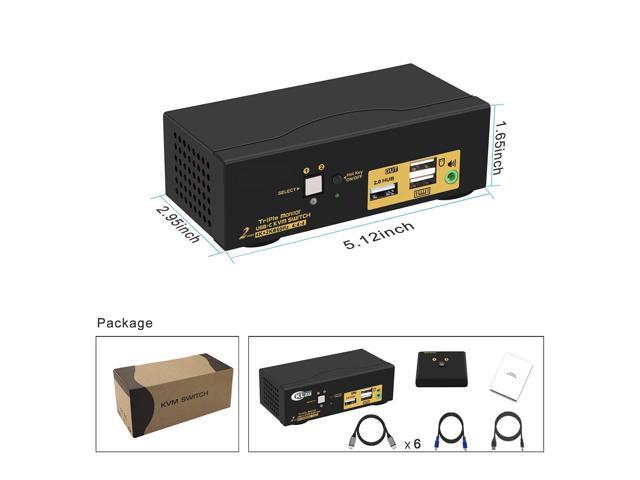 2 Port Triple Monitor USB Type-C KVM Switch with Audio, 2 USB C in, 3 ...