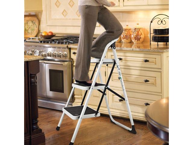 3 Step Ladder, Folding Heavy Duty Step Stool Lightweight Steel Ladder ...