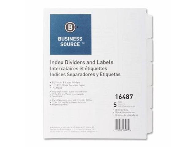 Business Source Index Dividers Unpunched 5-Tab 25 Sets/BX White 16487 ...