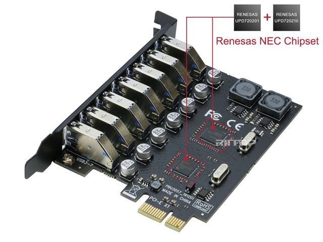 PCIe USB 3.0 Card 7 Port, RIITOP PCI-e Express x1 to 7 Port USB3.0 ...
