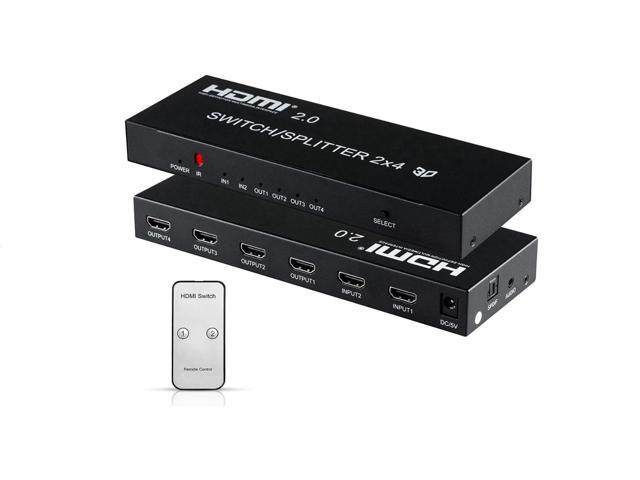 4K@60Hz HDMI Audio Extractor Splitter Switcher 2 in 4 Out with Remote ...