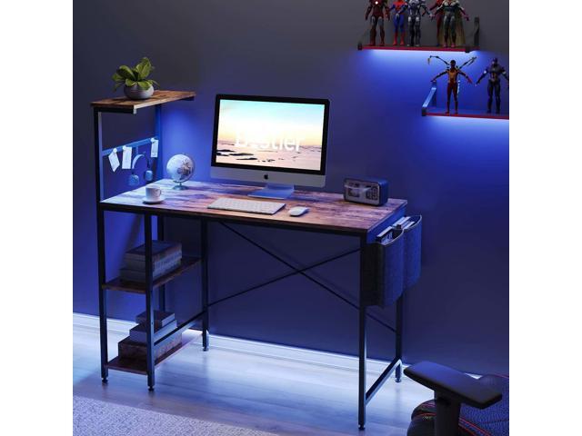 44'' Computer Desk Laptop Writting Table w/ LED Reversible Shelve ...