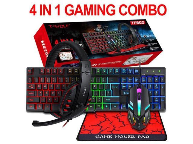 4in1 PC Gaming Keyboard Mouse Headset Set RGB LED Gamer Bundle w/ Mouse ...