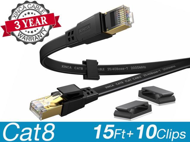 XINCA Cat8 Ethernet Cable Lnternet Network Flat Patch Cord 15ft Black ...