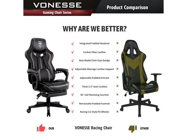 Vonesse Gaming Chair with Footrest, Reclining Computer Gaming Chair ...