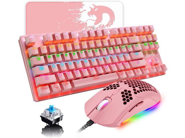 Wired Pink Gaming Keyboard and Mouse Combo,87 Keys Compact Rainbow ...