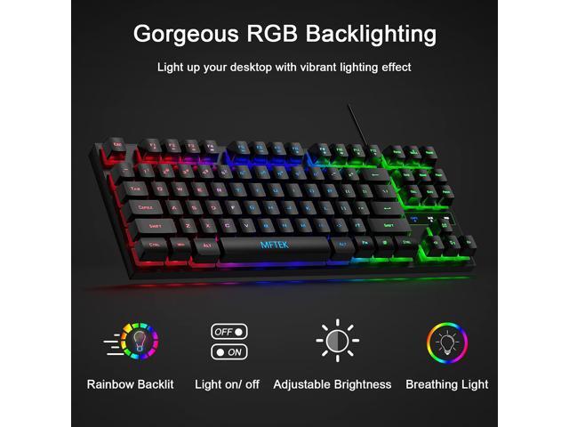 MFTEK RGB Rainbow Gaming Keyboard and Mouse Combo Compact 87 Keys ...