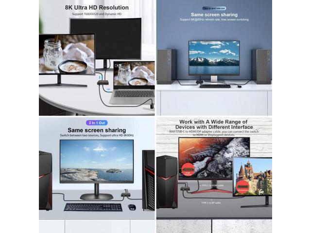 Chenyang Cable USB-C Type-C Bi-Direction Switch MST 1 to 2 Hub Support ...