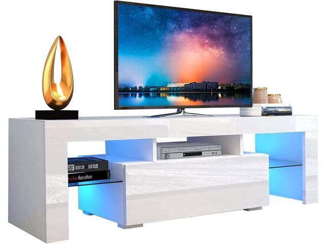 Goujxcy White TV Stand for 55 inch TVs, Entertainment Center TV Stand ...