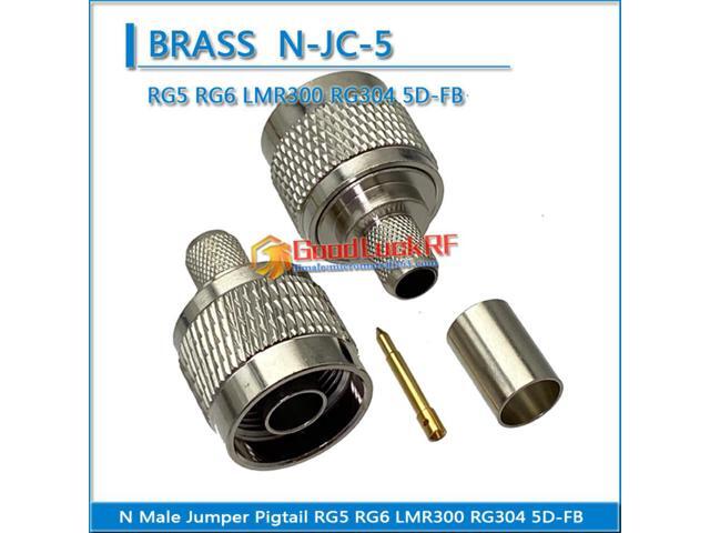1X Pcs L16 N Male Crimp for RG5 RG6 LMR300 5DFB 5D-FB Cable Plug RF Coaxial Straight Brass ...