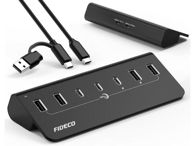 FIDECO Powered USB Hub, 7 Port 10Gbps Fast Data Hub for iPhone 16/15 ...