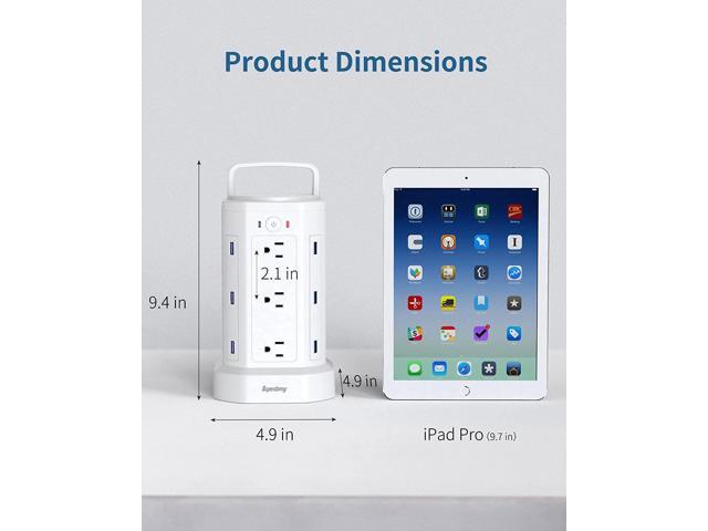 SUPERDANNY Power Strip Tower, Handle Cord Retracting, 2100J Surge Protector, 12 Widely Spaced AC ...
