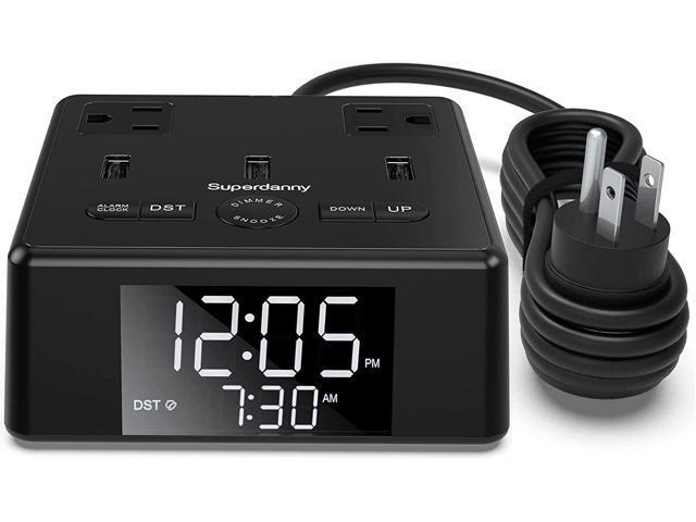 SUPERDANNY Power Strip Surge Protector Outlets Digital Alarm Clock with ...