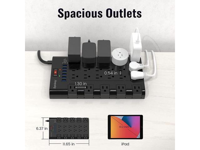 SUPERDANNY 8Ft Power Strip Surge Protector with 6 USB Charging Ports ...