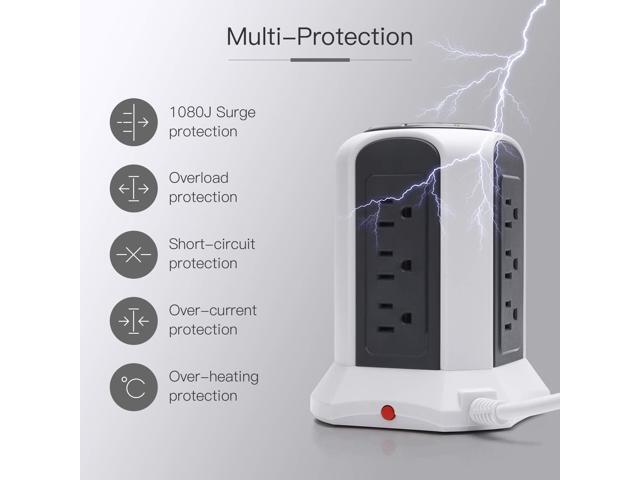 SUPERDANNY Surge Protector Tower Power Strip Wireless Charger Outlet 4 ...