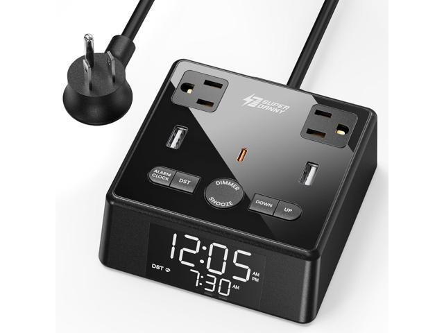 SUPERDANNY Power Strip Surge Protector Digital Alarm Clock with 3 USB ...