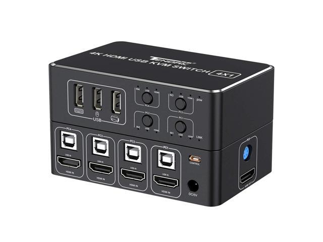Tendak HDMI KVM Switch, 4K HDMI 4 in 1 Out KVM Switch Box Keyboard ...