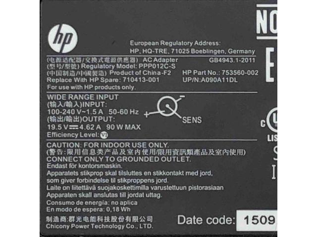 Original HP AC Adapter 90W 19.5V 4.62A Model PPP012L-E P/N 463955-001 ...