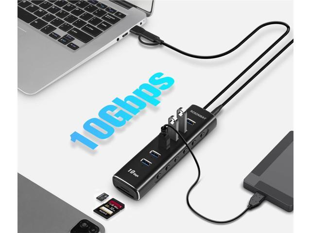 Powered USB Hub, Rosonway 8-Port USB 3.2/USB C Hub with 6 USB 3.2 Ports ...