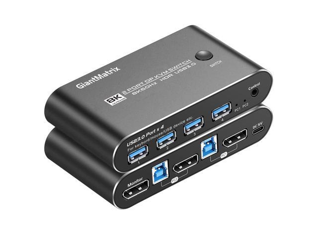 DP2.0 KVM Switch DisplayPort 2 Port KVM Switch 1 Monitors 2 Computers ...