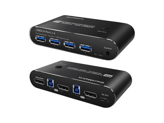 DP2.0 KVM Switch DisplayPort 2 Port KVM Switch 1 Monitors 2 Computers ...