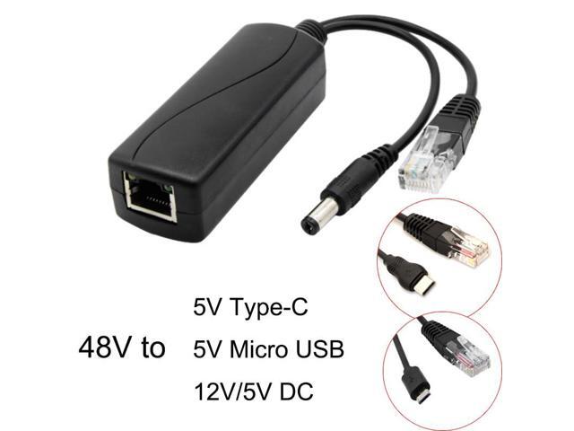 48V To 5V/12V PoE Splitter 5v POE Micro USB tpye-C DC Power supply Over ...