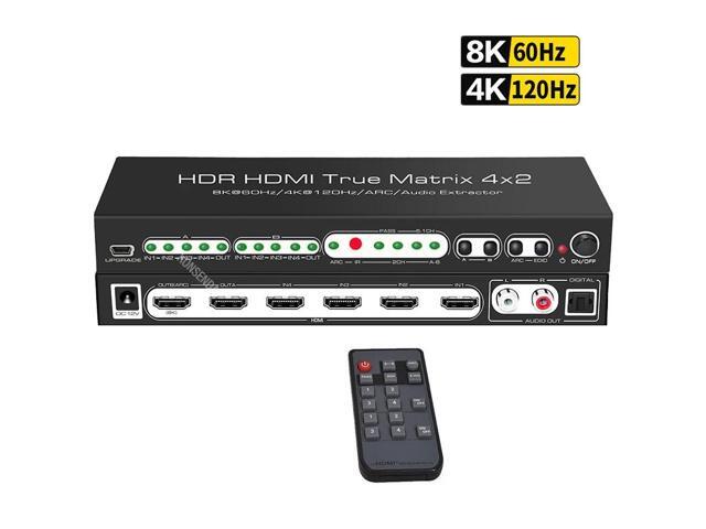 (EU Plug)8K 60Hz HDMI Matrix Switcher 4x2 with ARC Audio Extractor 4K ...