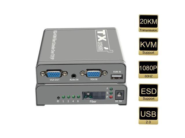 (US Plug)(one TX and one RX)20Km VGA KVM Fiber Extender Over SC Fiber ...